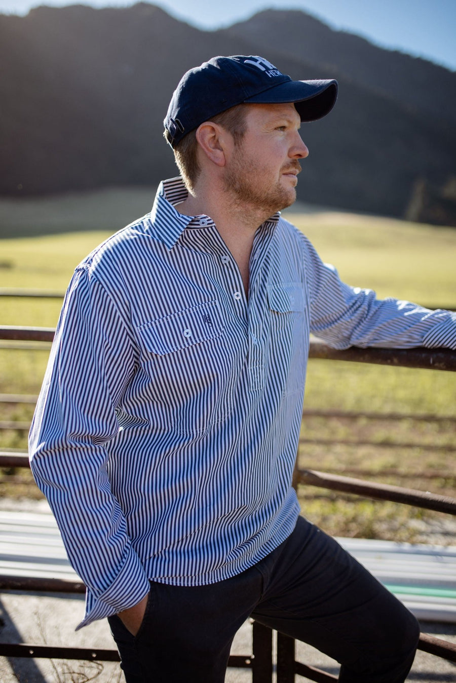 Albie Workshirt in Blue and White Stripe | H&S Heritage