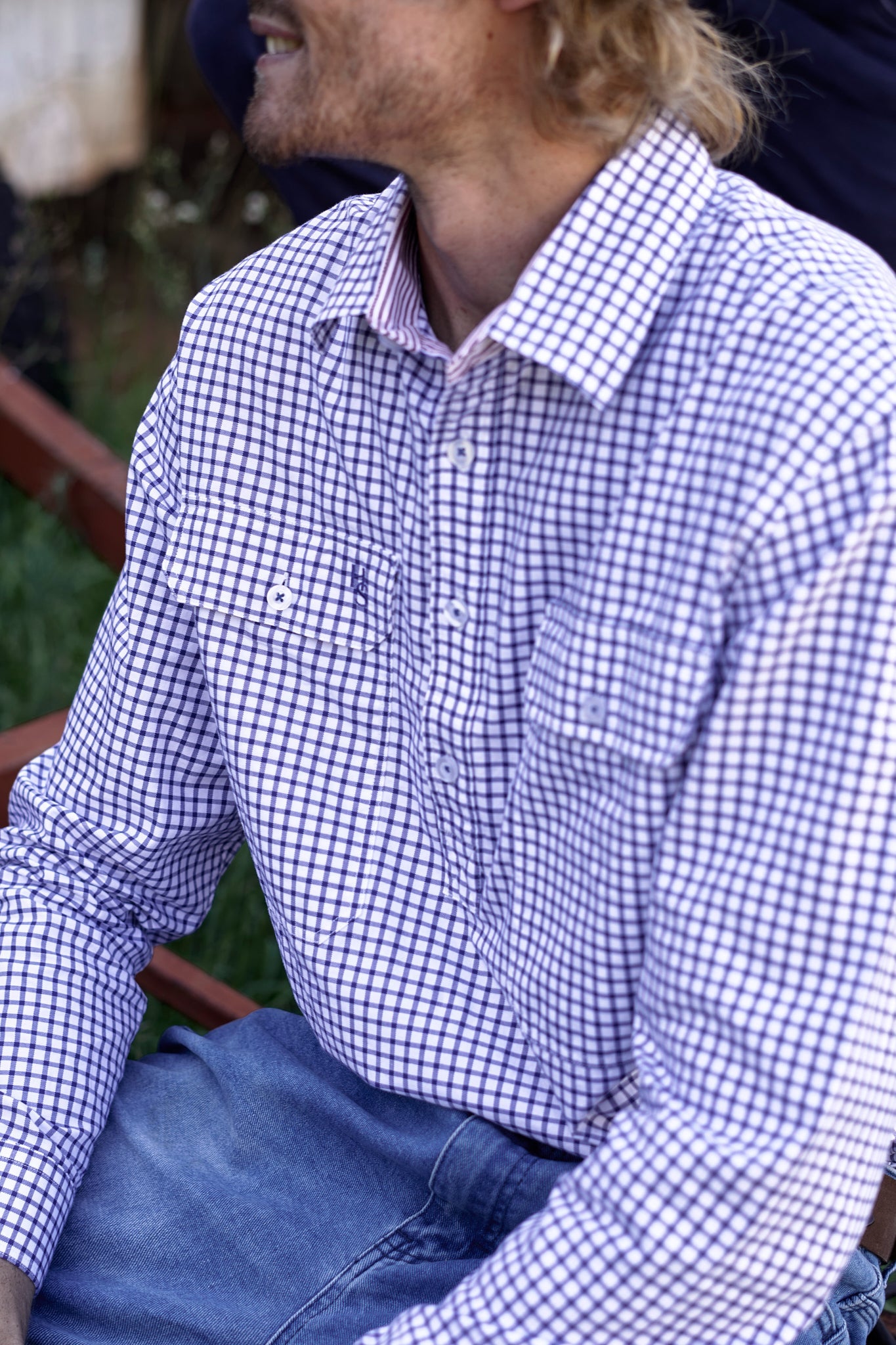 Albie Workshirt in Blue and White Check | H&S Heritage