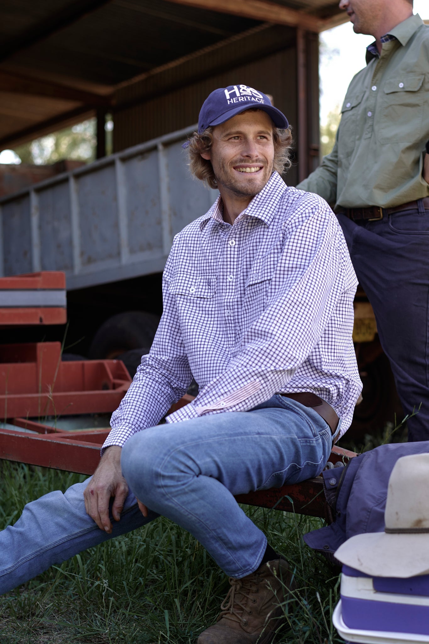 Albie Workshirt in Blue and White Check | H&S Heritage