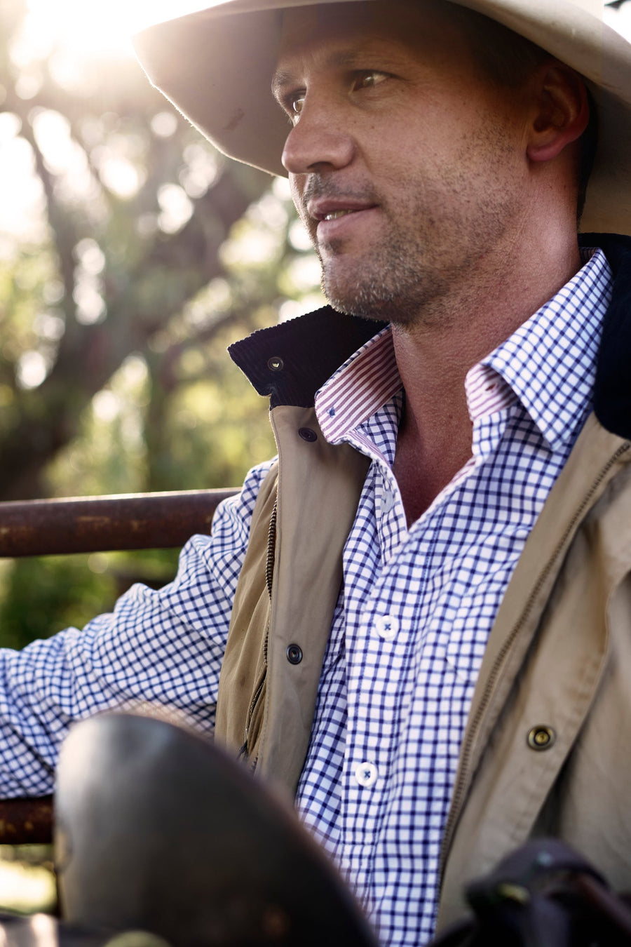 Albie Workshirt in Blue and White Check | H&S Heritage