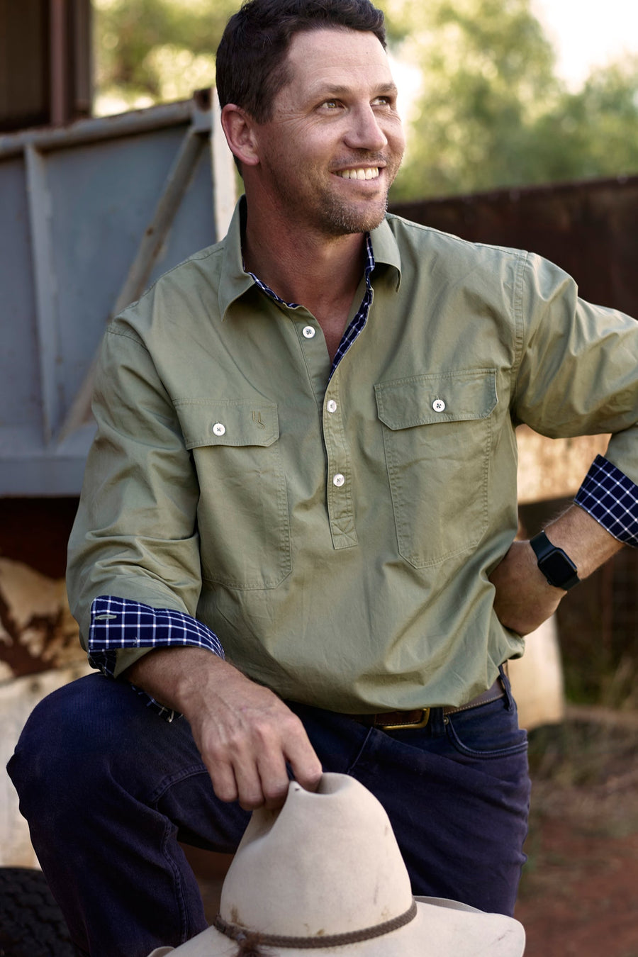 Albie Workshirt in Olive Green | H&S Heritage